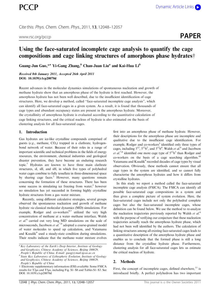 Using The Face-Saturated Incomplete Cage Analysis To Quantify The Cage ...