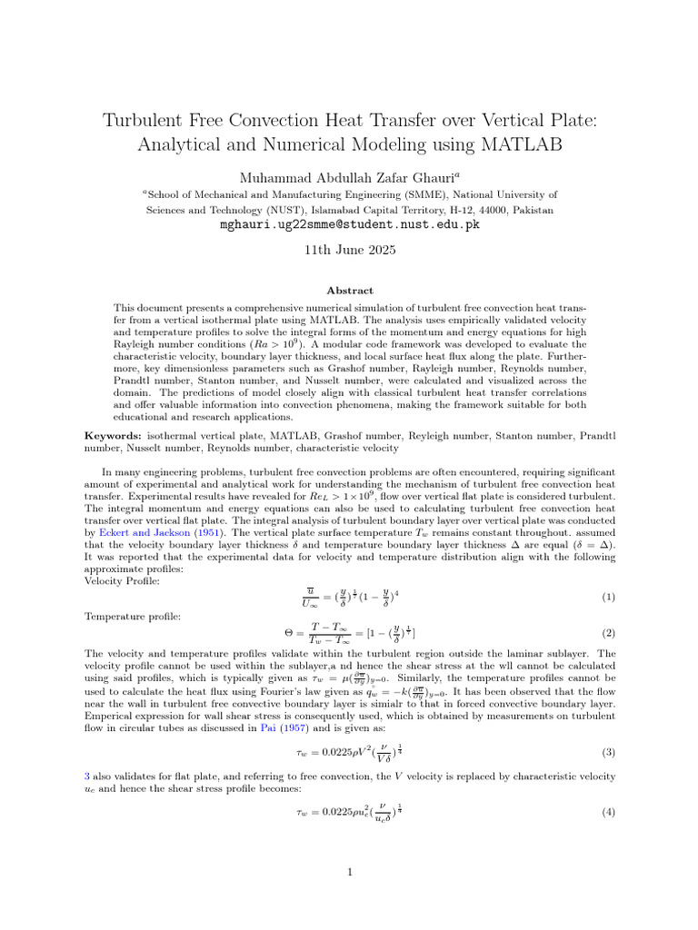 Turbulent Free Convection Heat Transfer Over Vertical Plate Analytical and Numerical Modeling ...