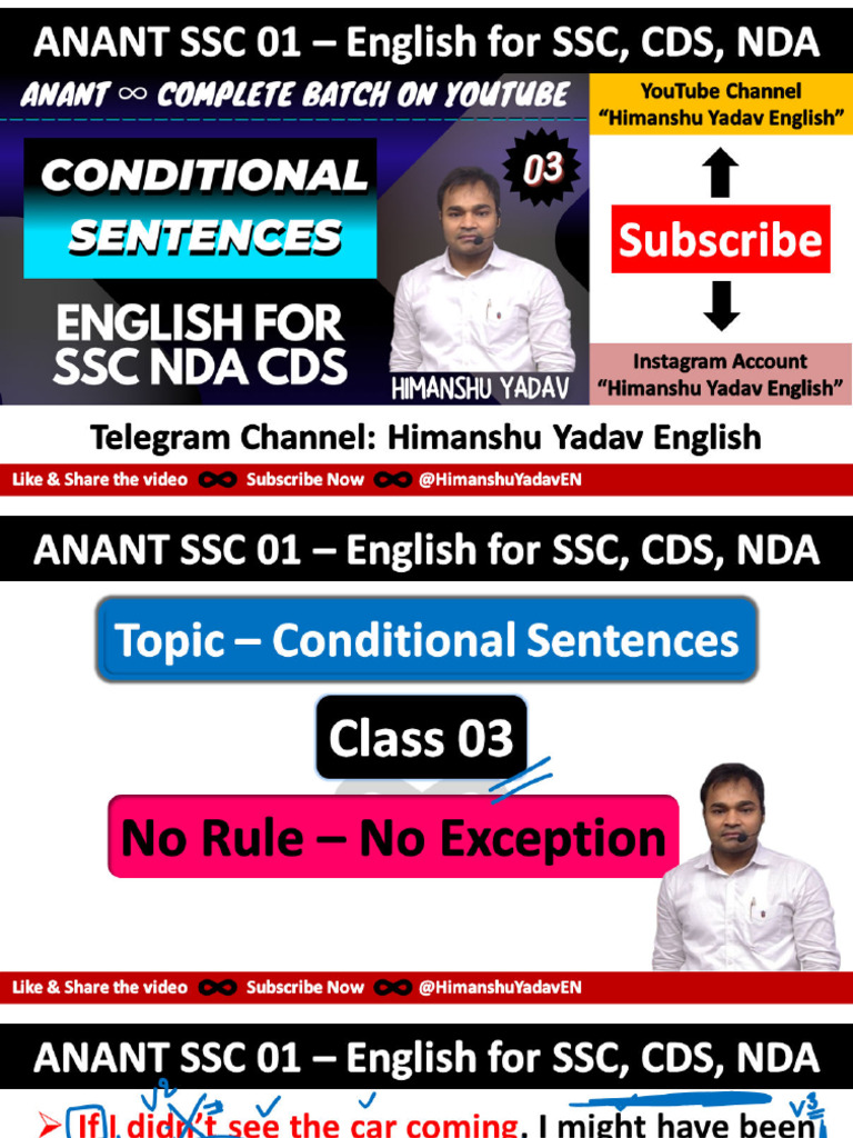 Conditional Sentences Class 03 Class PPT Anant Batch For SSC NDA | PDF