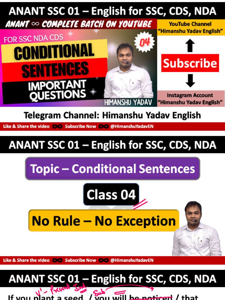 Conditional Sentences Class 04 Class PPT Anant Batch For SSC NDA | PDF