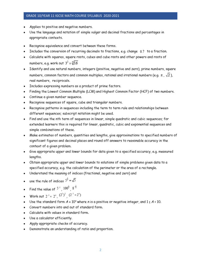 GR 10-IG Maths Syllabus Overview 2020-21 (Dragged) | PDF ...