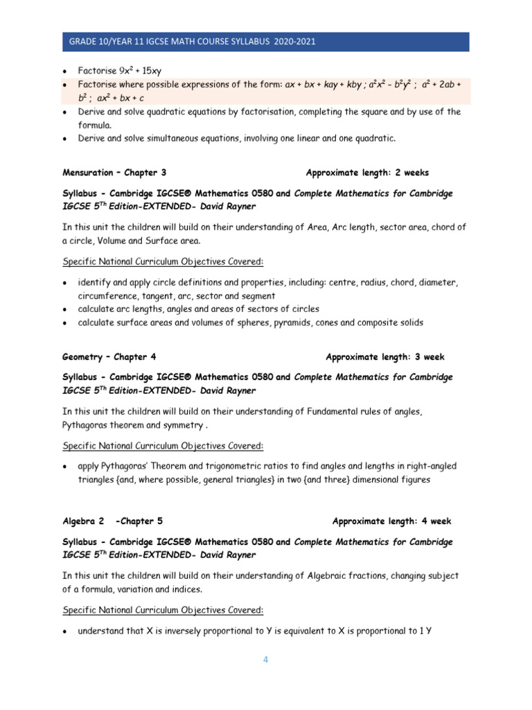 GR 10-IG Maths Syllabus Overview 2020-21 (Dragged) | PDF