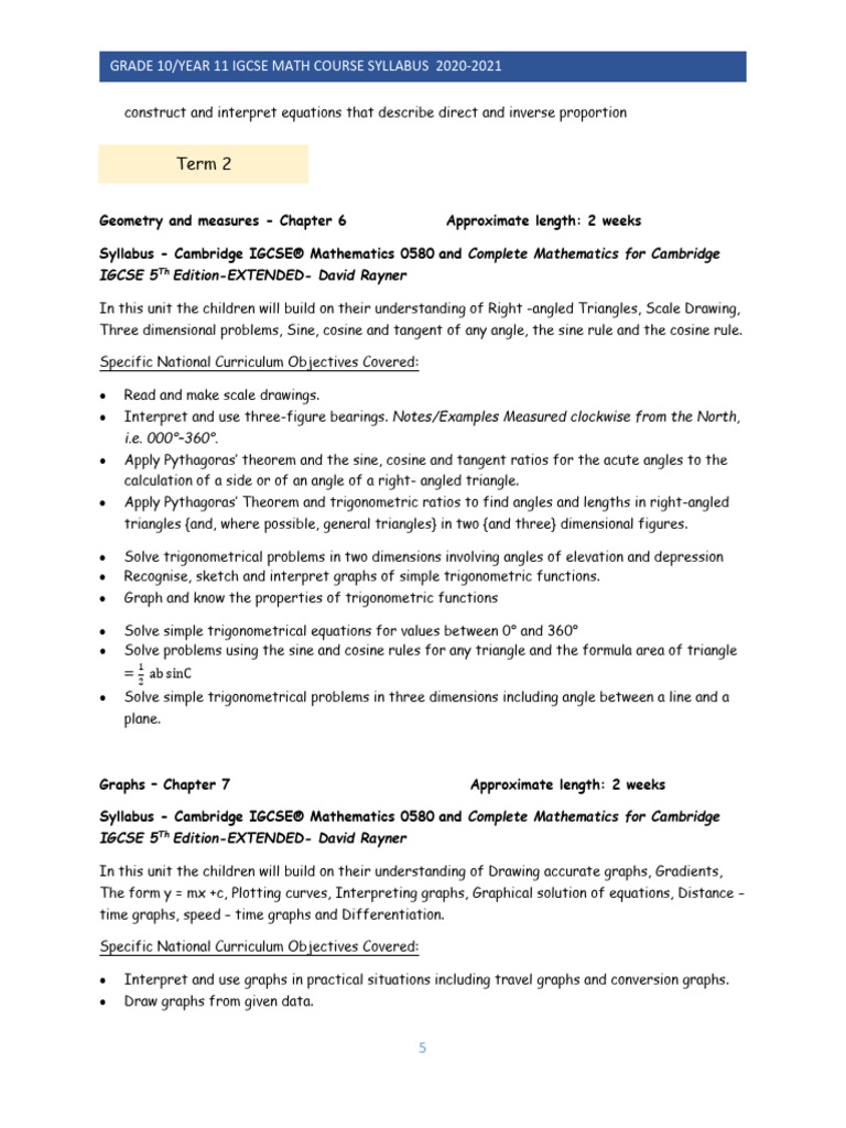 GR 10-IG Maths Syllabus Overview 2020-21 (Dragged) | PDF