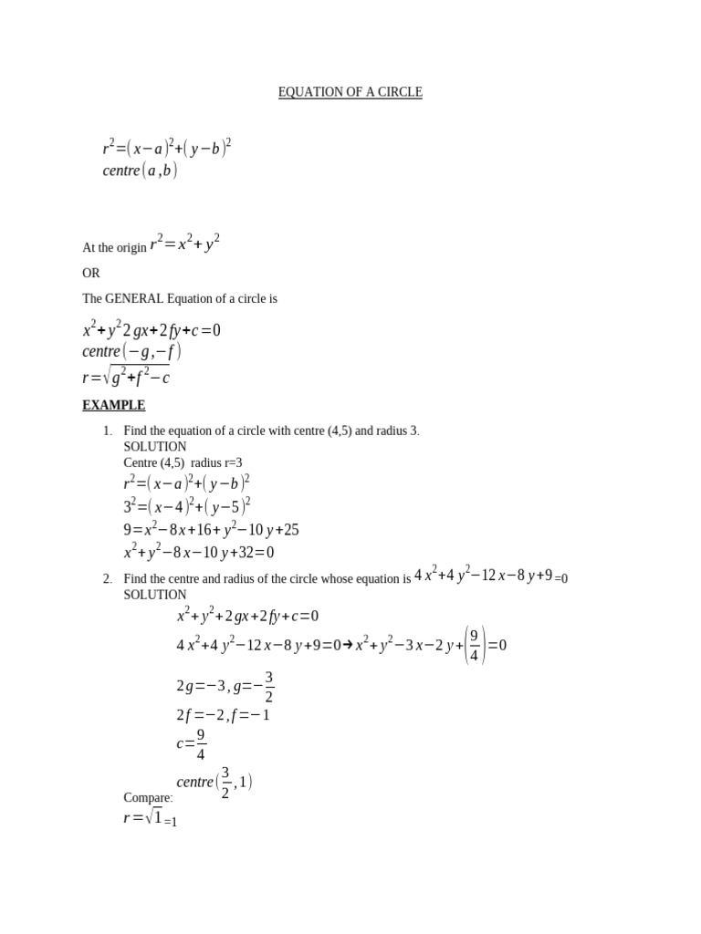 Equation of A Circle | PDF