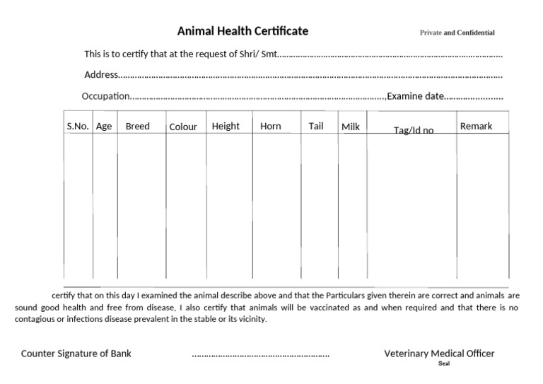 Animal Health Certificate 3 | PDF