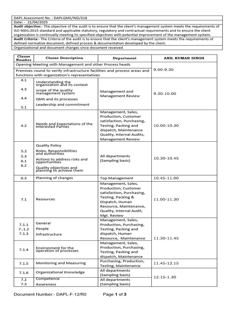 Stage 1 Audit Plan | PDF | Audit | Internal Audit