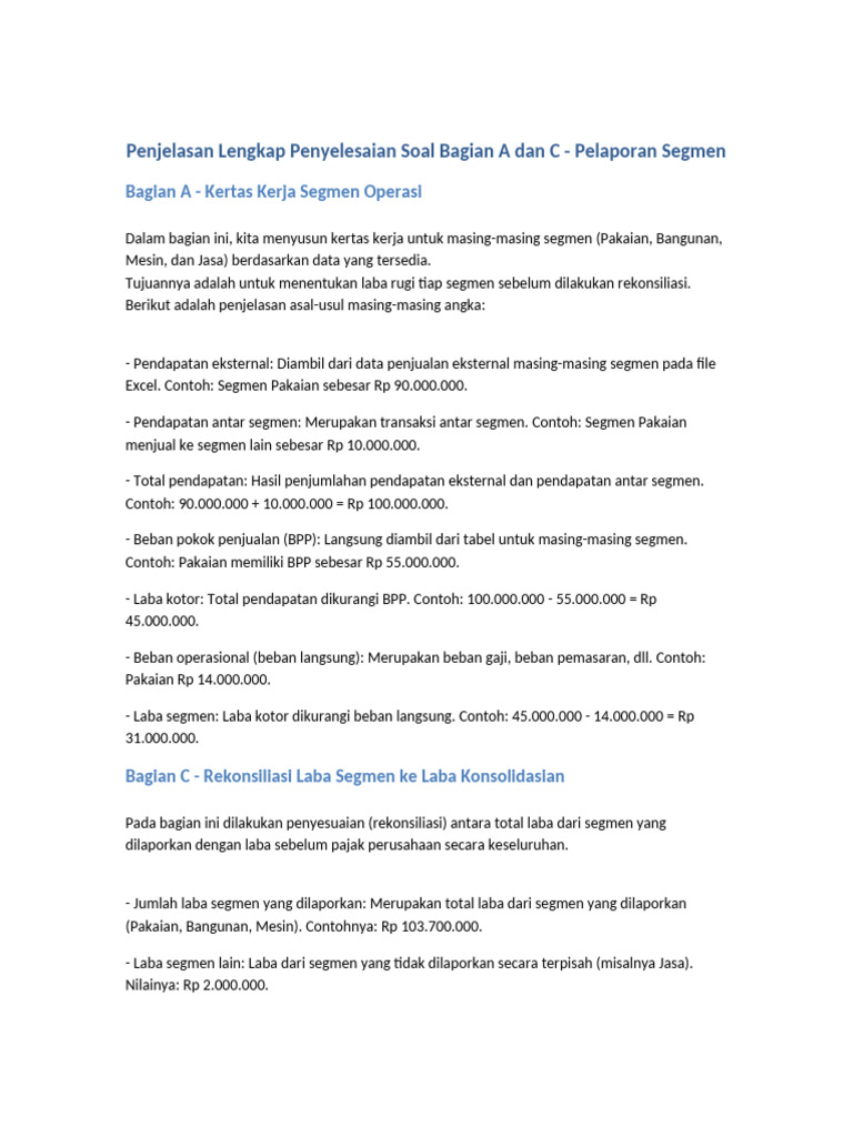 Penyelesaian Soal Laba Segmen Operasi | PDF