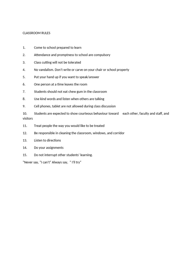 Essential Classroom Rules for Students | PDF