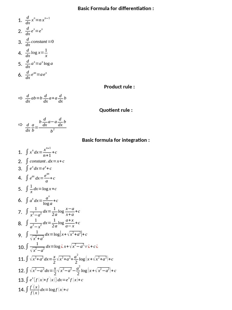 Basic Formula For Differentiation & Intregration | PDF | Chess Theory | Chess