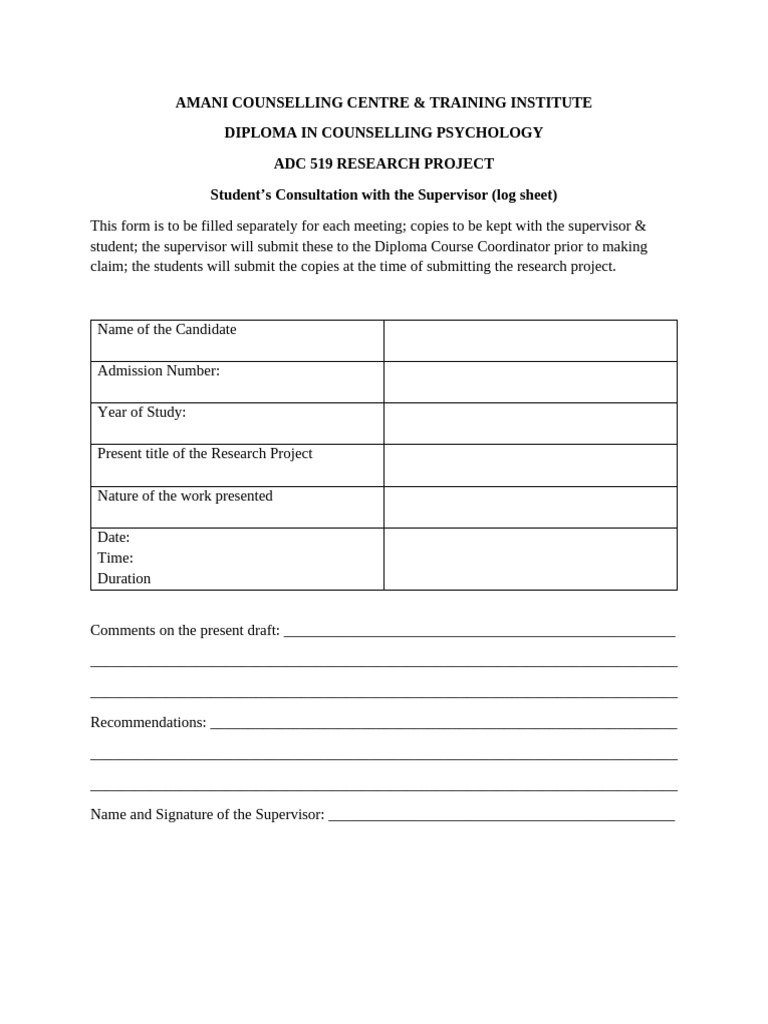 ADC 519 Research Project - Log Sheet | PDF