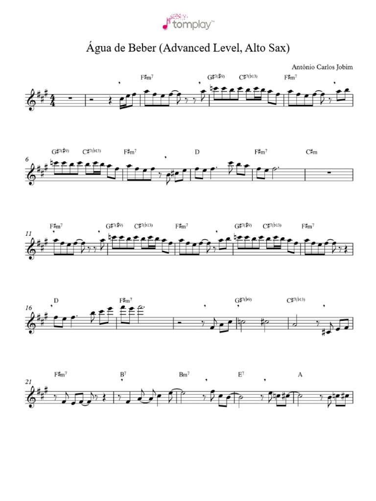 Água de Beber (Advanced Level, Alto Sax) | PDF