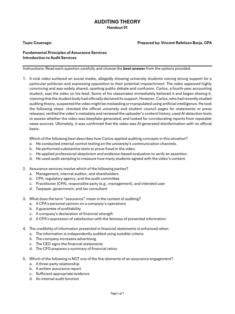 At Handout 01 | PDF | Audit | Accounting