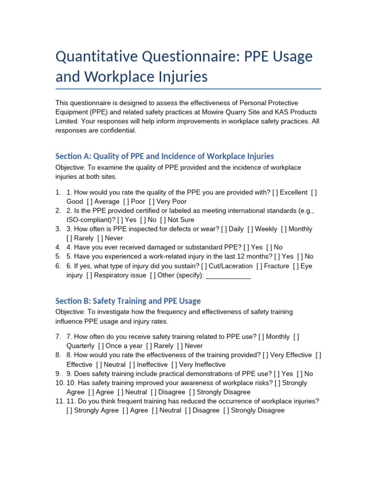 PPE Effectiveness and Workplace Safety Survey | PDF | Personal ...