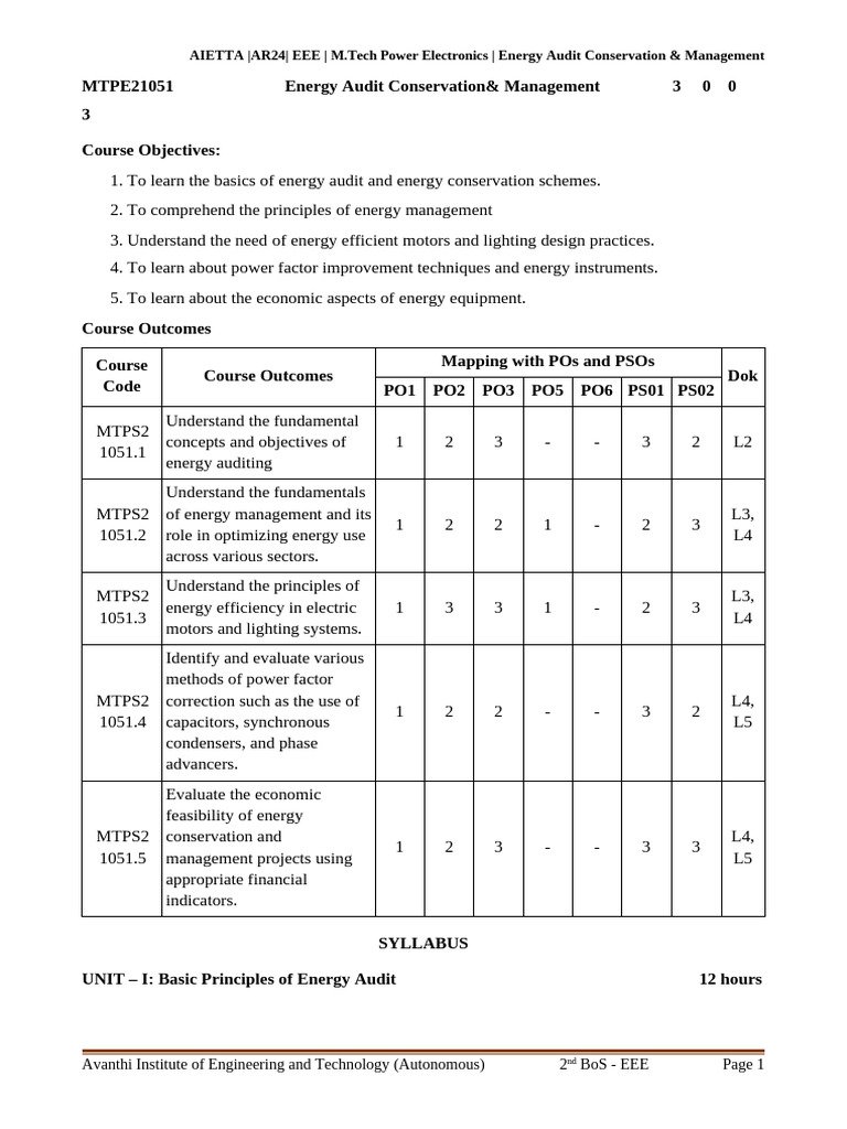 II-I MTOE21022 Energy Audit Conservation & Management | PDF | Energy ...