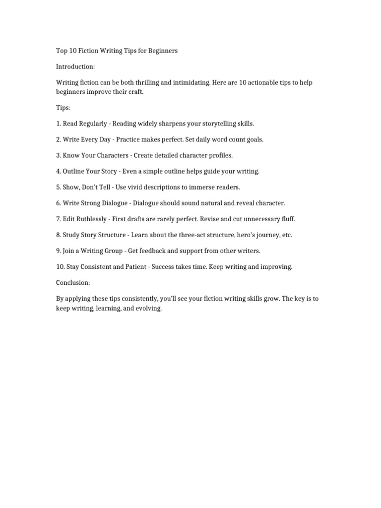 Top 10 Fiction Writing Tips For Beginners | PDF