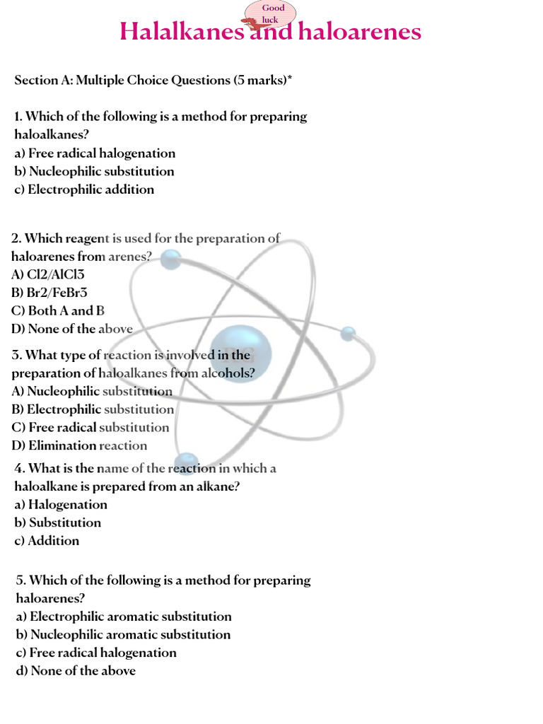 Haloalkanes and Haloarenes Test Paper | PDF