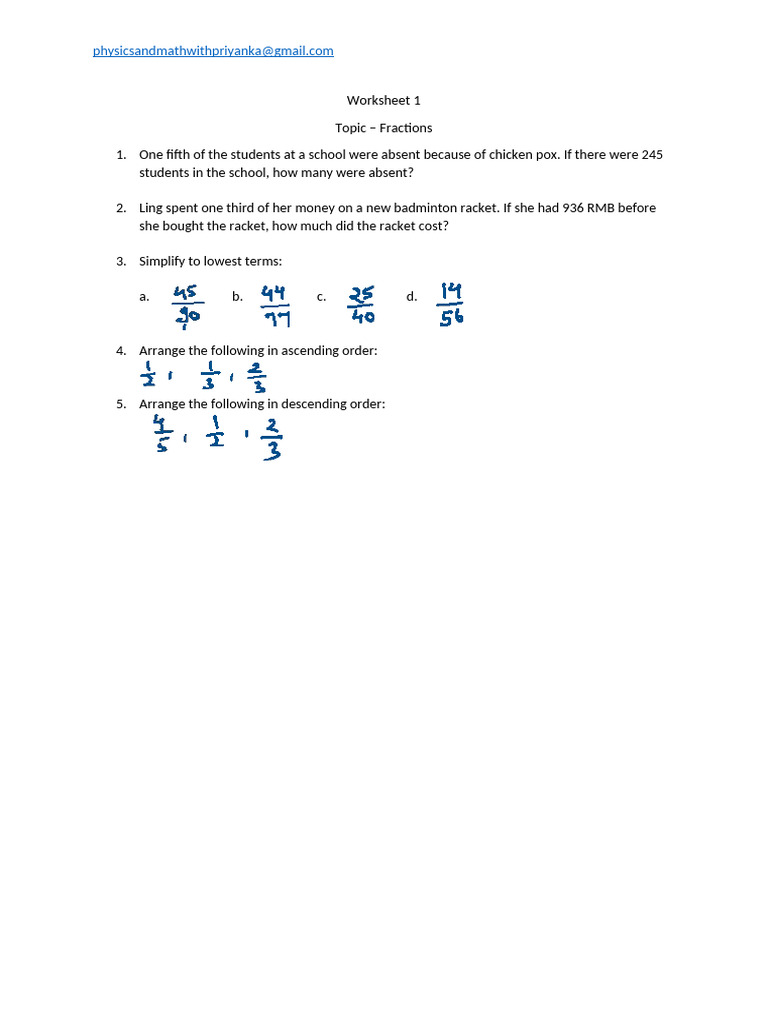 Math Homework Fractions | PDF
