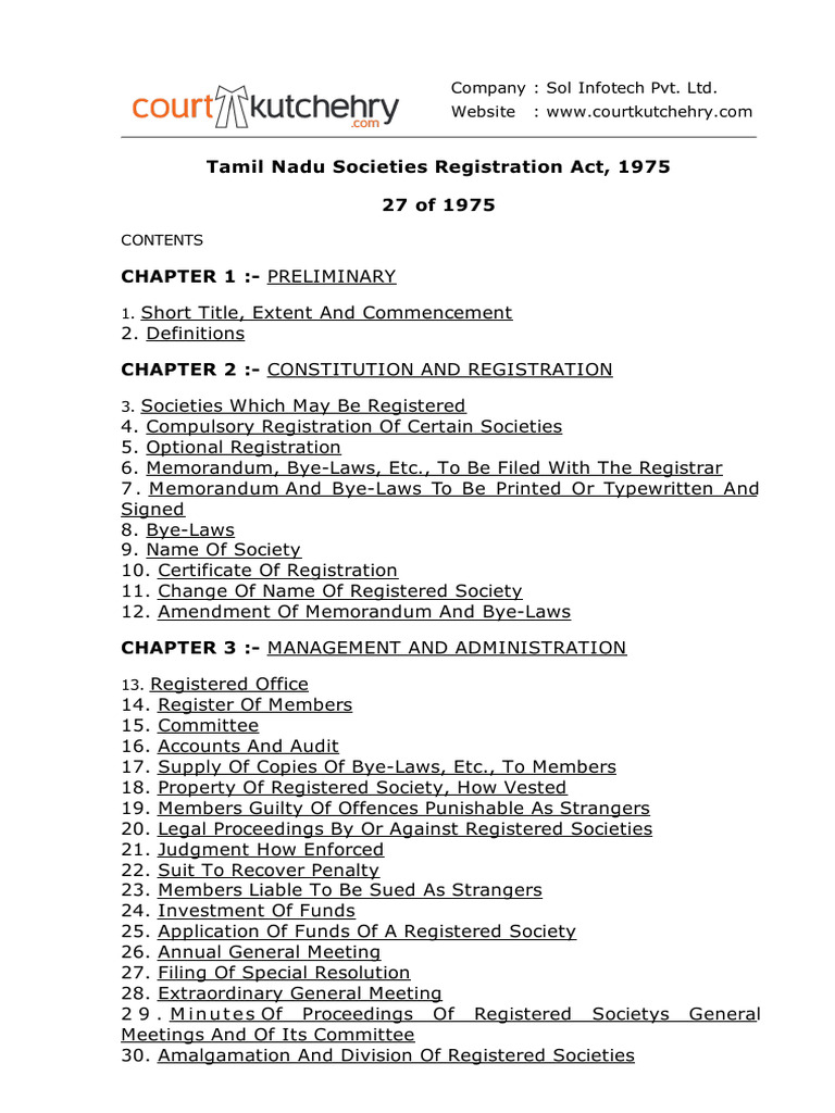 Tamil Nadu Societies Registration Act | PDF | Liquidation | Lawsuit