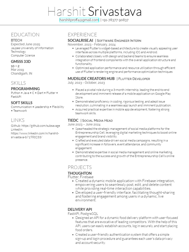 Harshit Srivastava Resume (2024) | PDF | Mobile App | Social Media