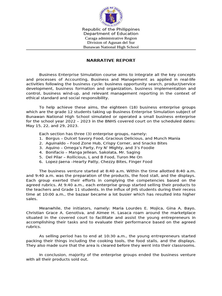 Business Simulation Report: BNHS 2023 | PDF