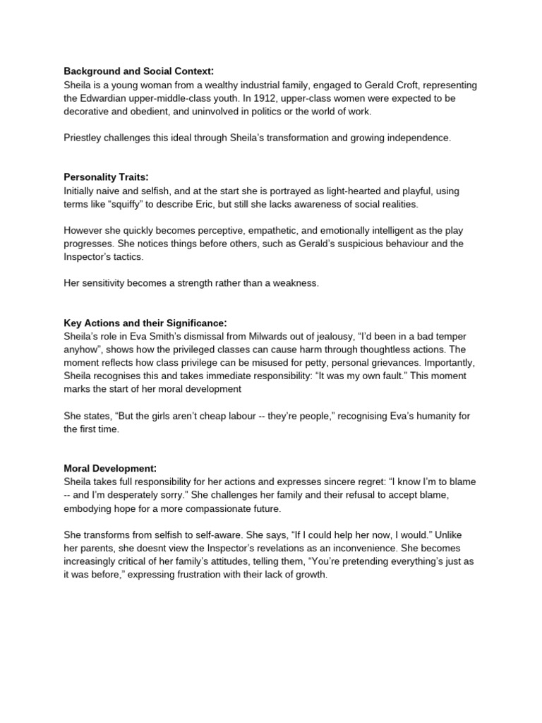 Character Analysis Sheila Aic | PDF | Guilt (Emotion) | Conscience