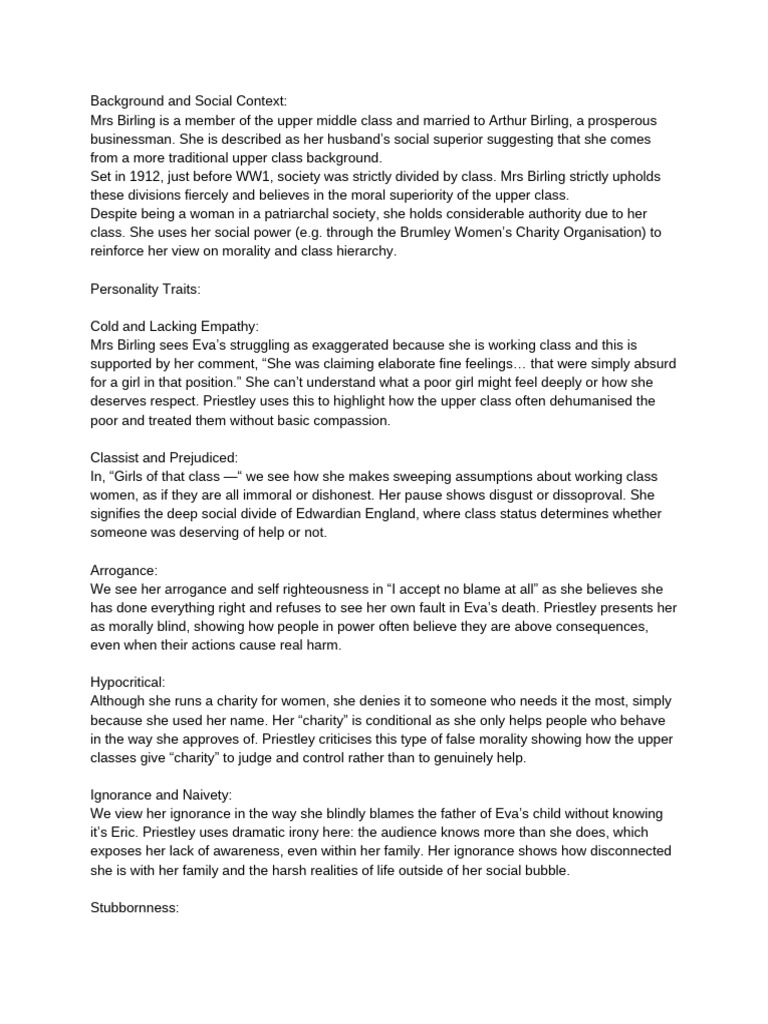 Character Analysis: Mrs Birling Aic | PDF | Empathy | Compassion