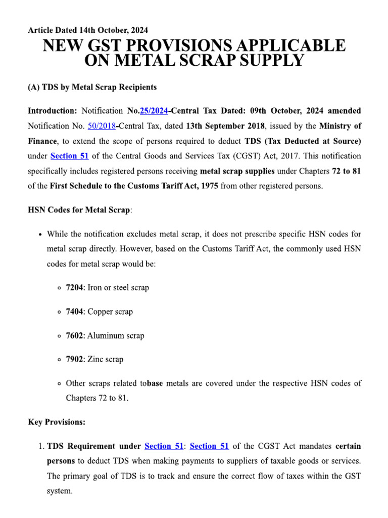 New GST Provisions For Metal Scrap | PDF