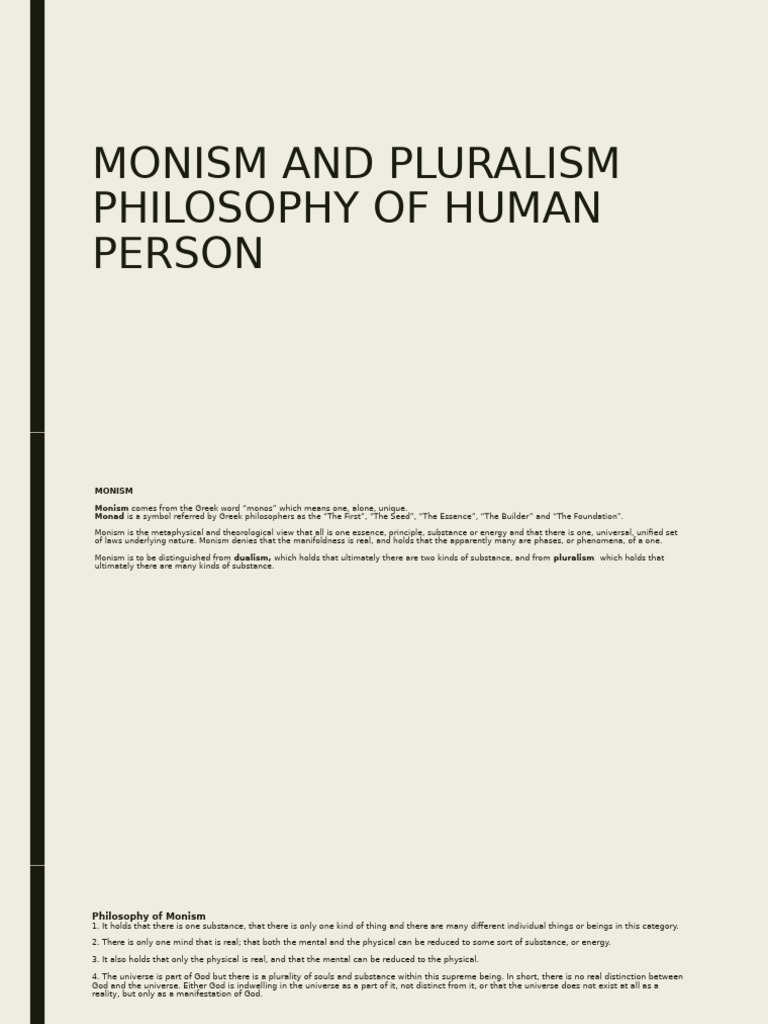 Monism and Pluralism Philosophy of Human Person | PDF | Monism ...