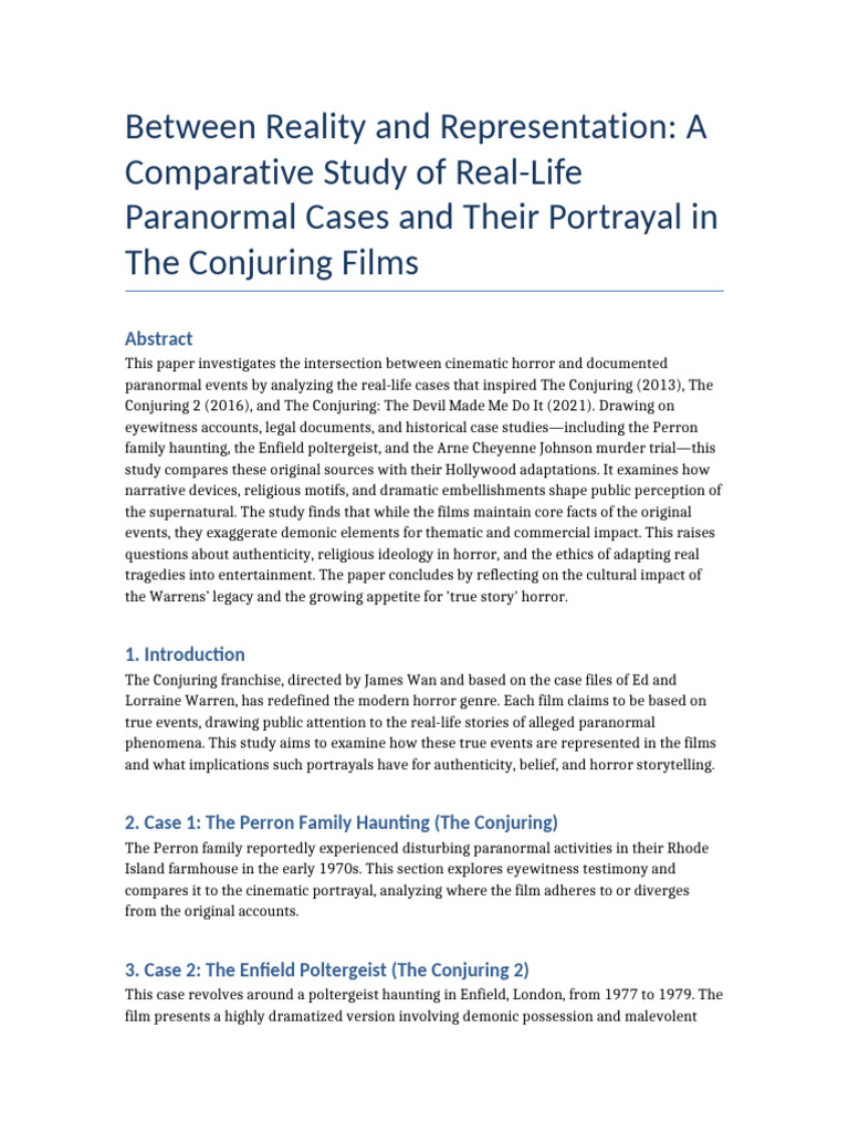 Conjuring Films Real Story Research Paper | PDF