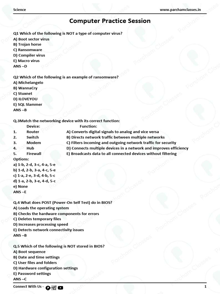Computer Science Practice Questions | PDF | Computer Network | Internet ...