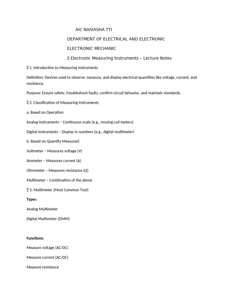 Aic Naivasha - Electronic Mechanic | PDF | Electric Power | Electrical Engineering