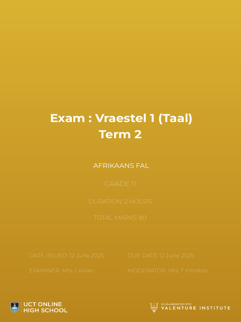 G11 - Afrikaans FAL - Term2 - Exam - M95 - Vraestel 1 - Taal | PDF
