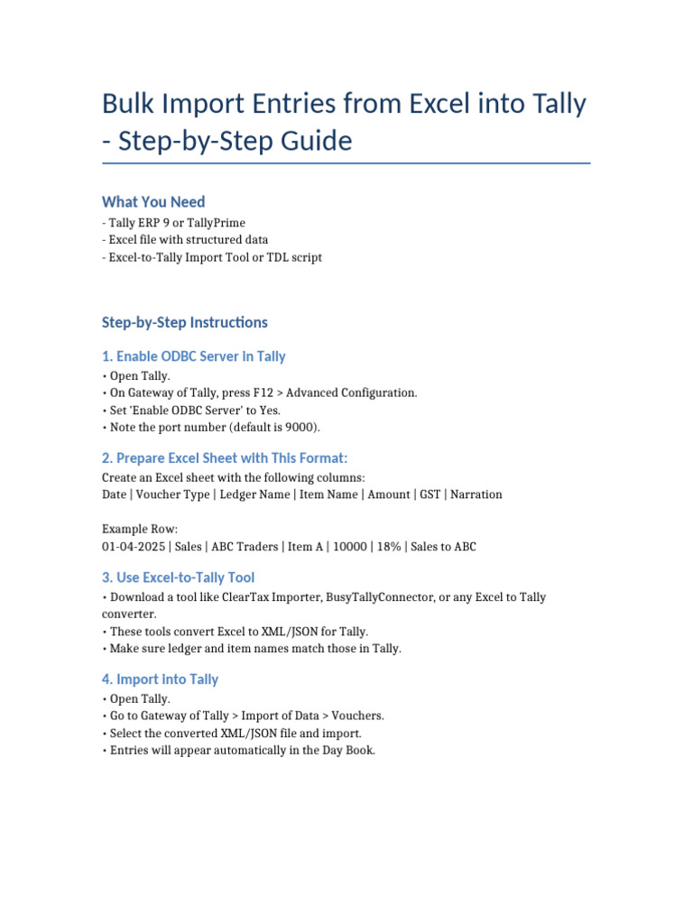 Tally Excel Import Guide | PDF