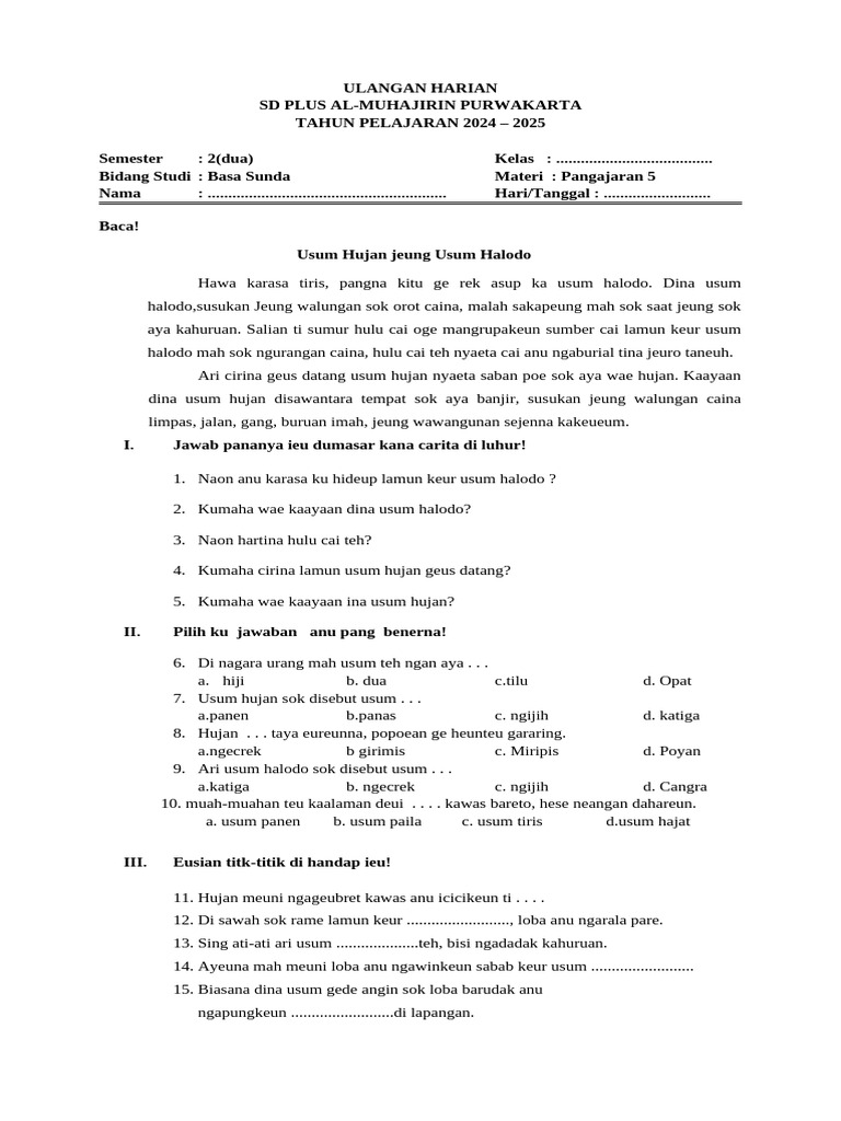 Ulangan Harian Sunda | PDF