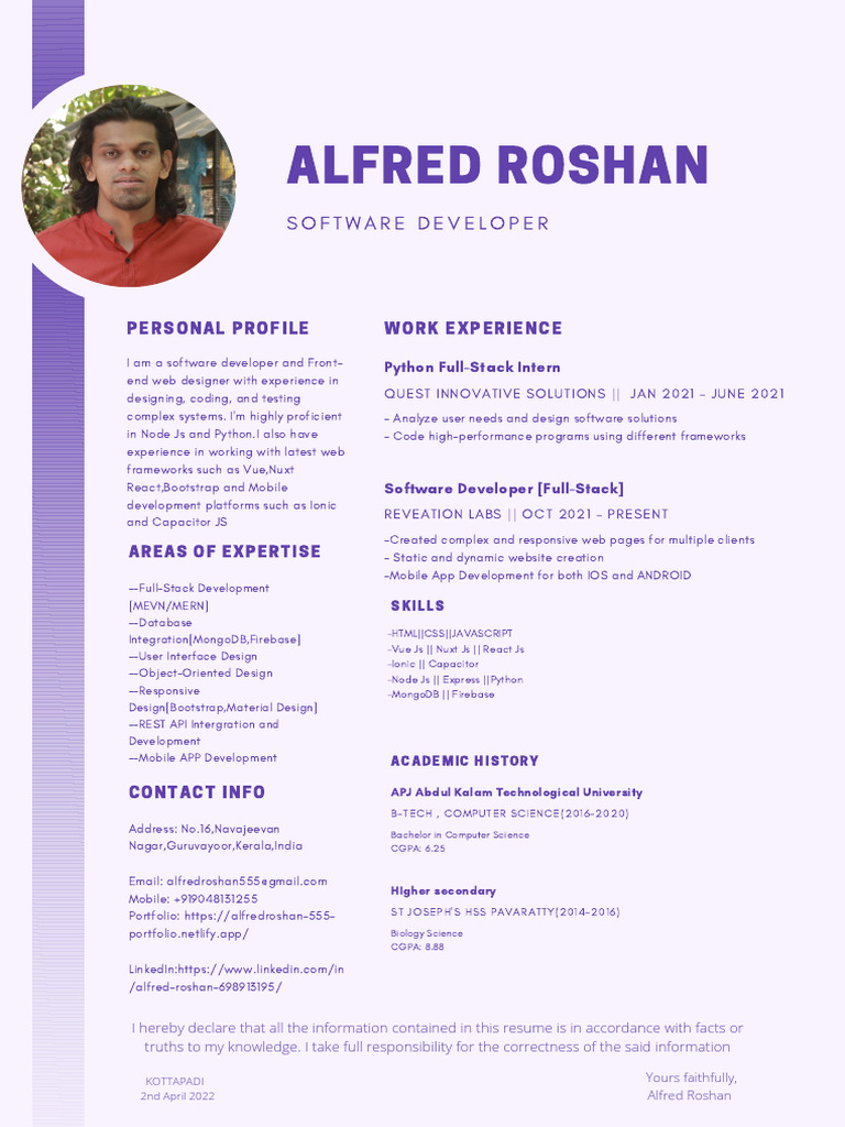 Alfred+Roshan+ Resume April 27 | PDF | Mobile App | Computing
