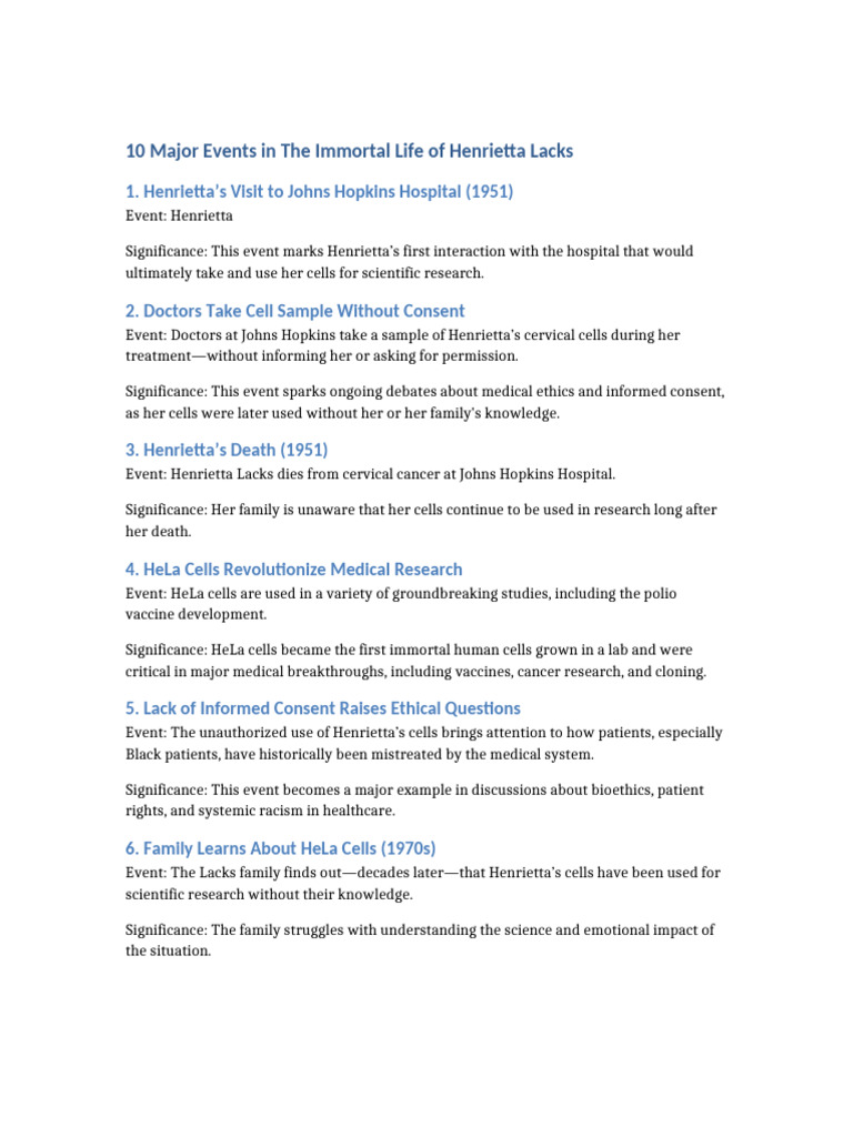 Henrietta Lacks Events Review Updated | PDF | He La | Informed Consent
