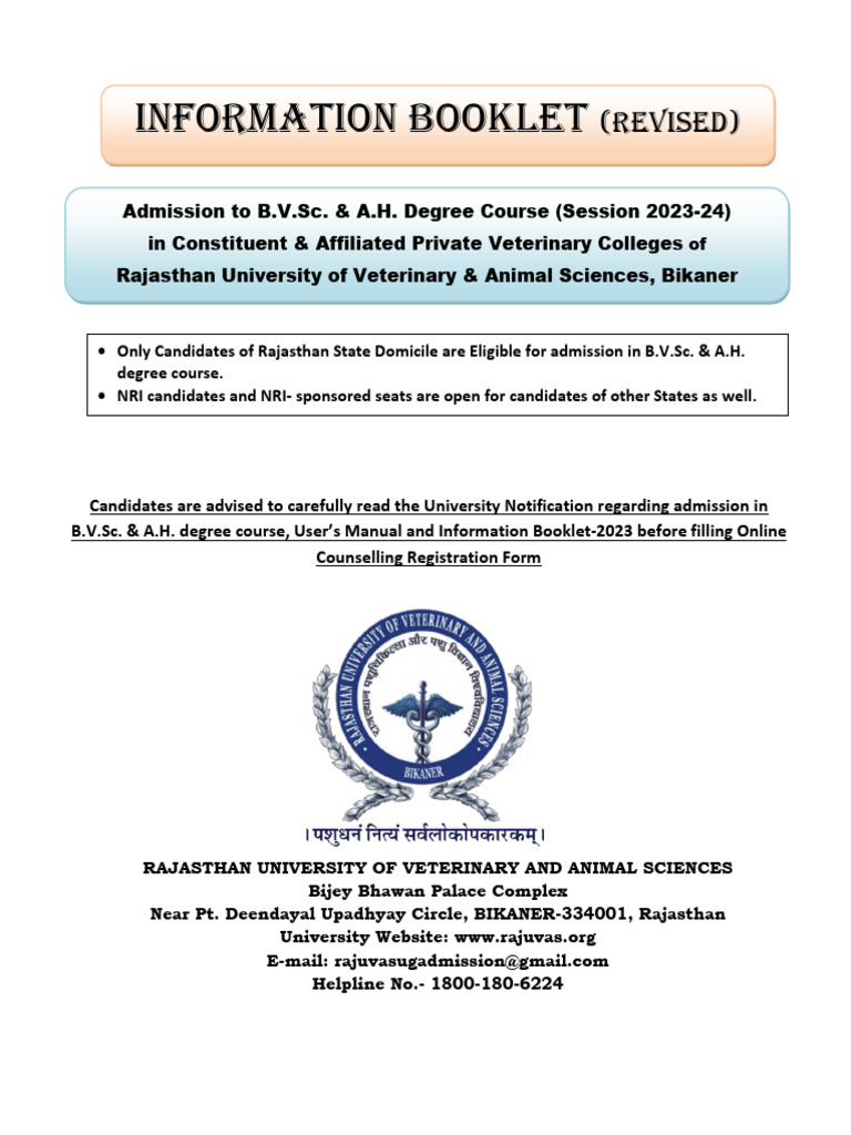 Revised Information Booklet BVSC AH 2023 | PDF | Government Of India