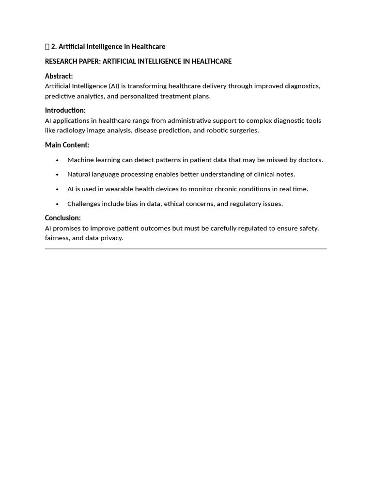 Artificial Intelligence in Healthcare Research Paper: Artificial ...