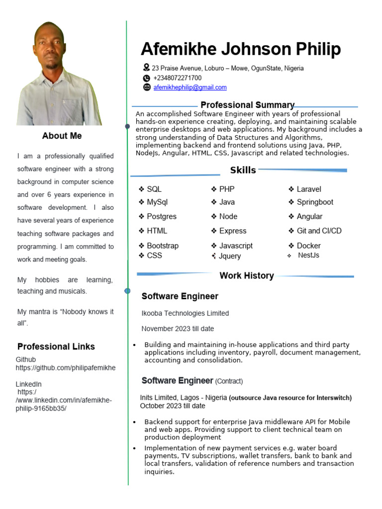 Philip Afemikhe Resume | PDF | Java (Programming Language) | Java Script