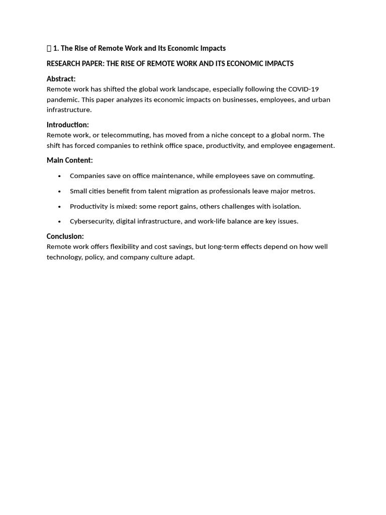 The Rise of Remote Work and Its Economic Impacts | PDF