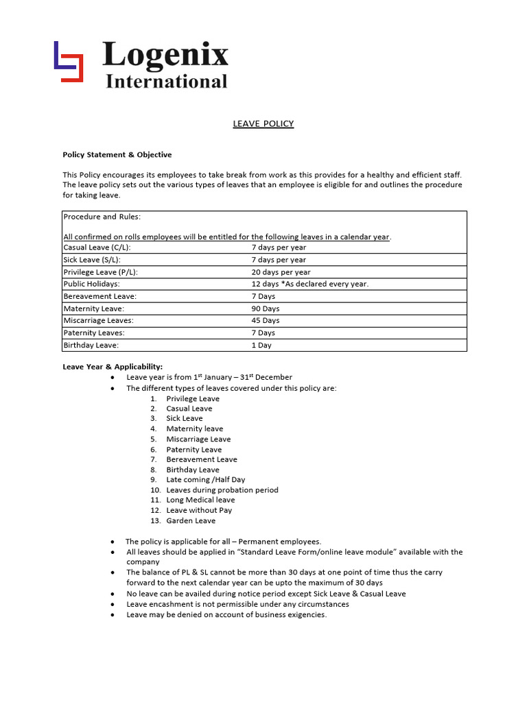 Medical Leave Policy for Probation Employees | PDF | Sick Leave ...