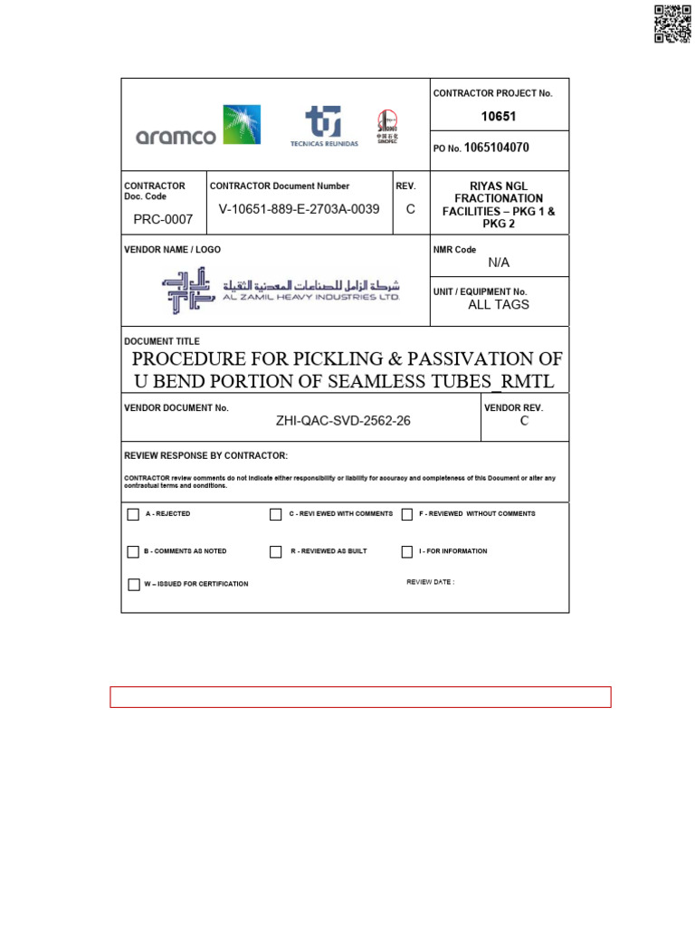 Procedure For Pickling & Passivation of U Bend Portion of Seamless Tubes - RMTL | PDF