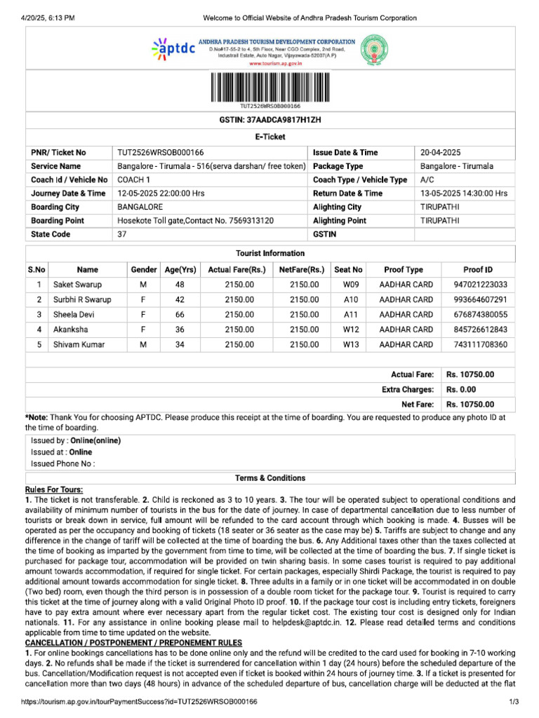 APTDC Tirupati Darshan | PDF