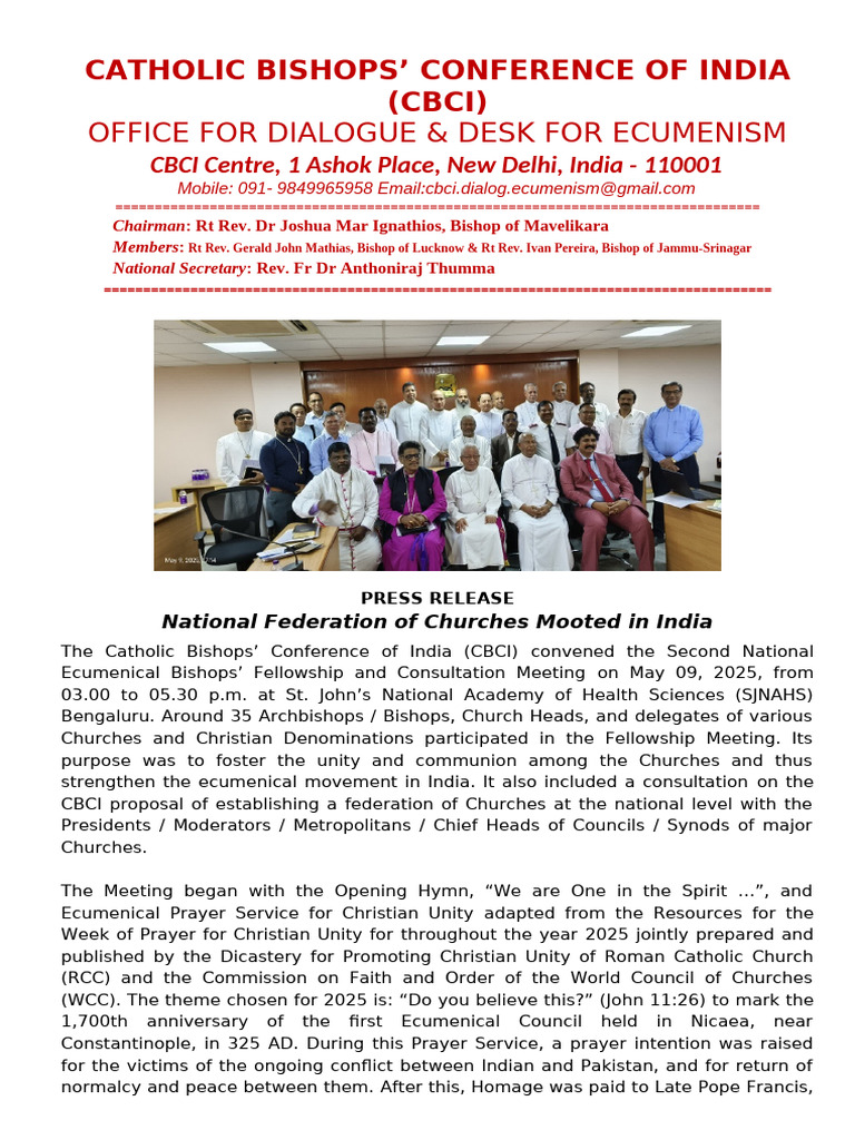 Press Release CBCI ODDE | PDF | Ecumenism | Christian Denominational Families