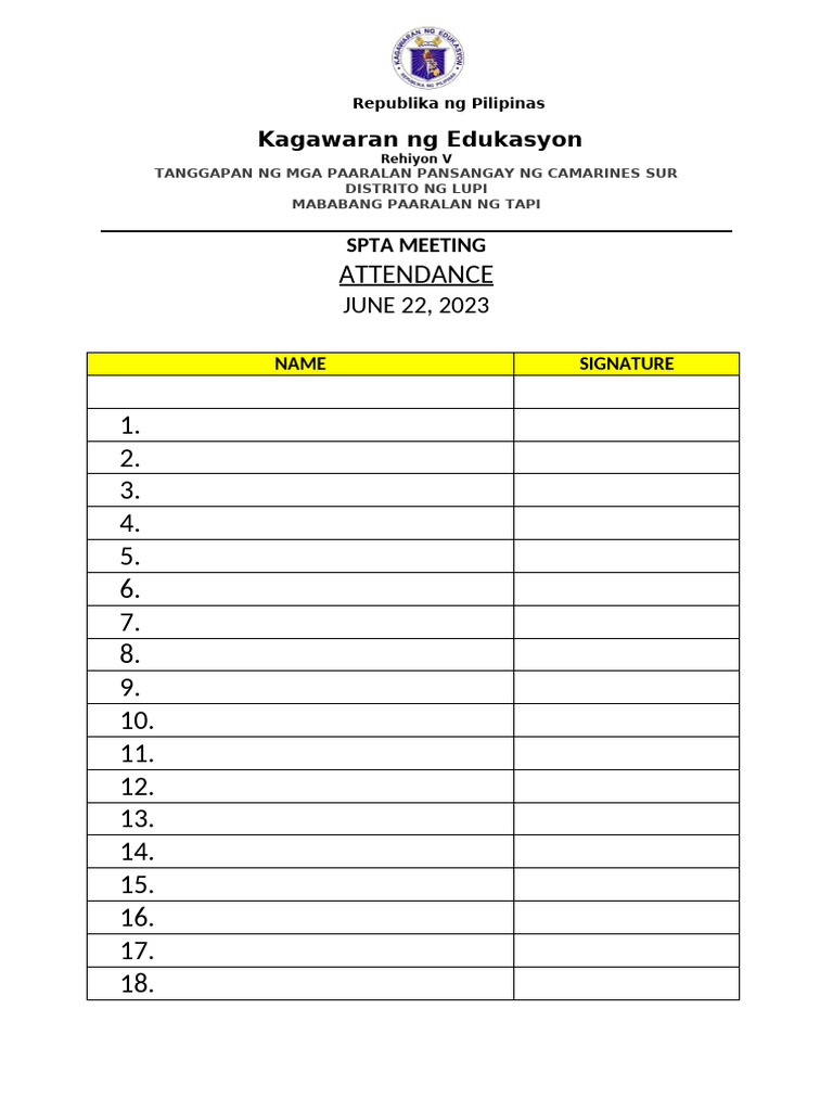 Attendance Pta | PDF