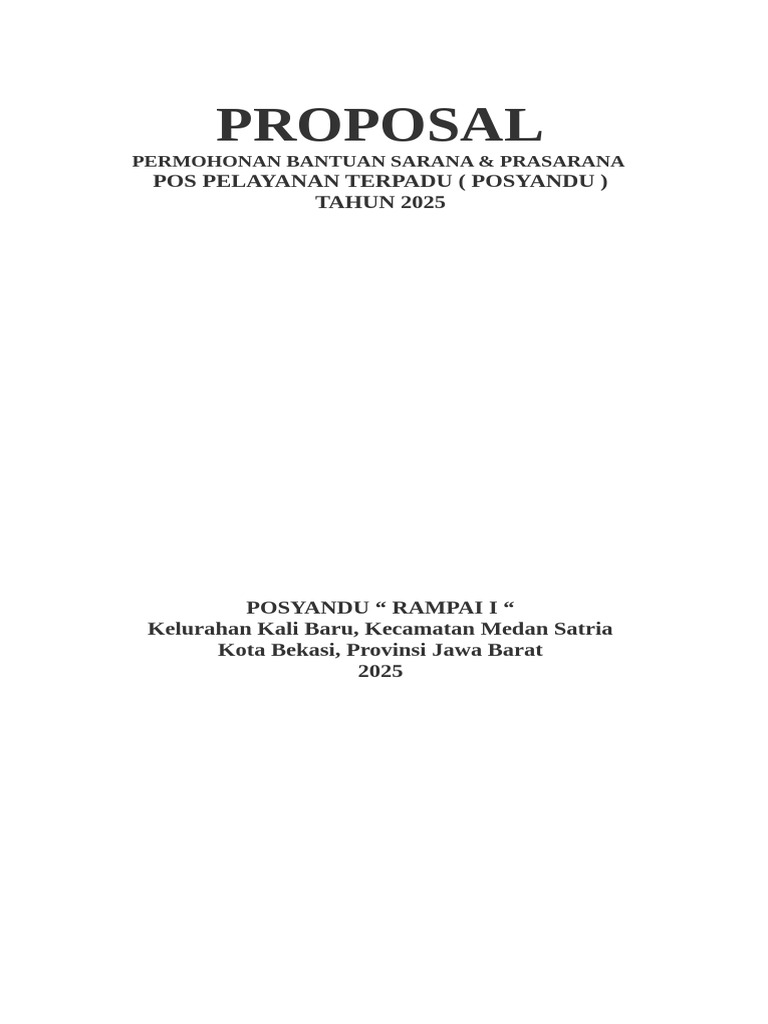 Proposal Bantuan Sarana & Prasarana Posyandu Rampai I - Terbaru | PDF