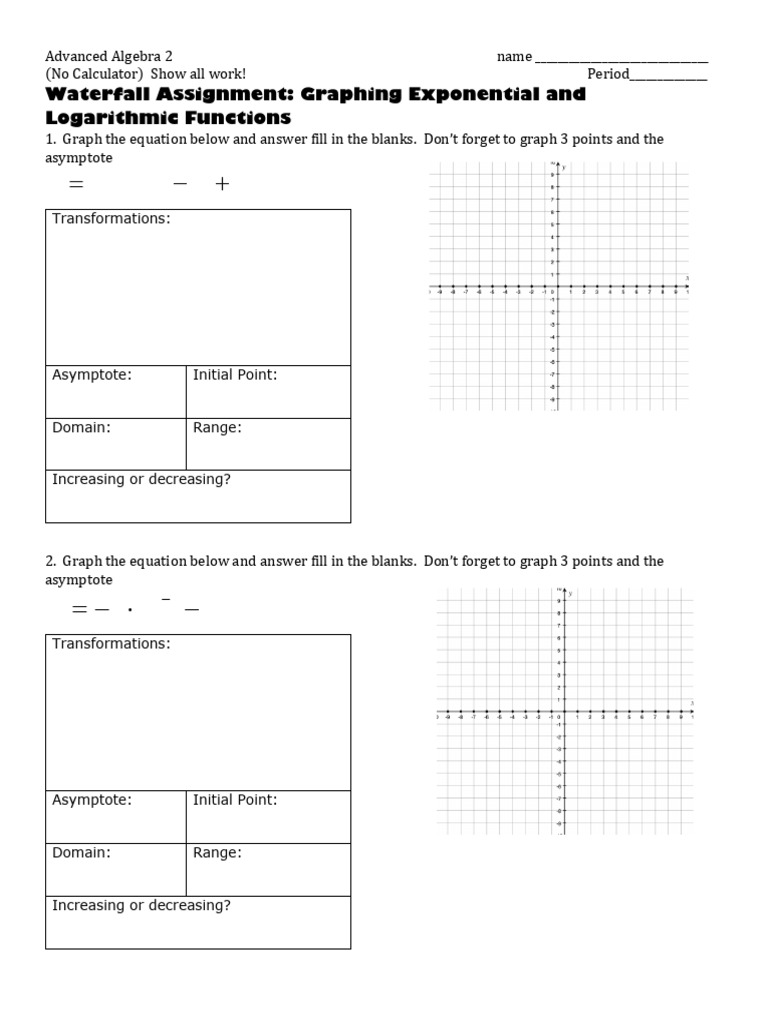 Waterfall Assignment On Graphing Logs and Exponentials | PDF
