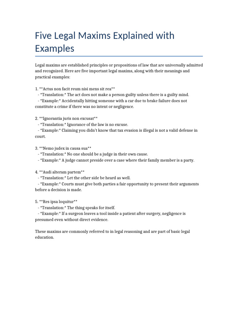 Five Legal Maxims Explained With Examples | PDF