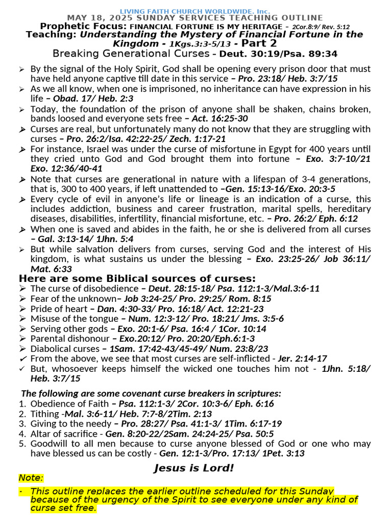 Sunday May 18 2025 Teaching Outline - Breaking Generational Curses ...