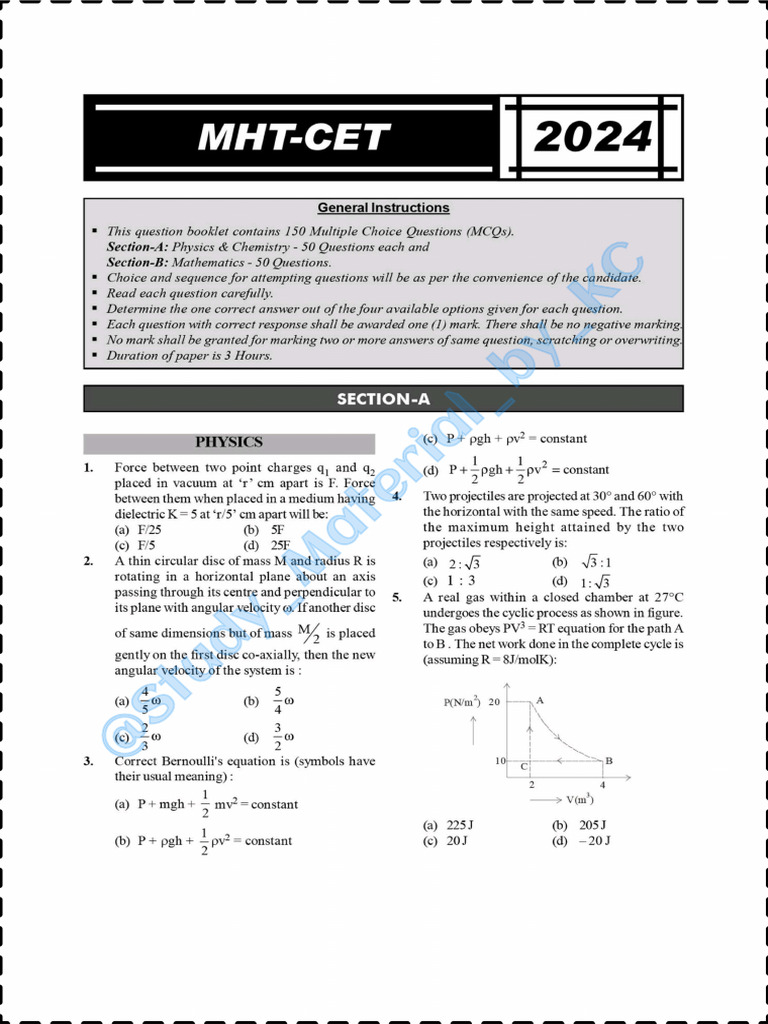 MHT Cet Pyq 2024 With Solution | PDF